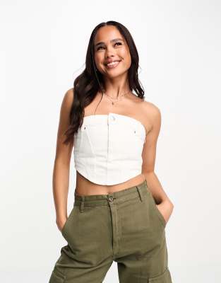 Pull&Bear - Denim bandeau-korset in wit | ASOS