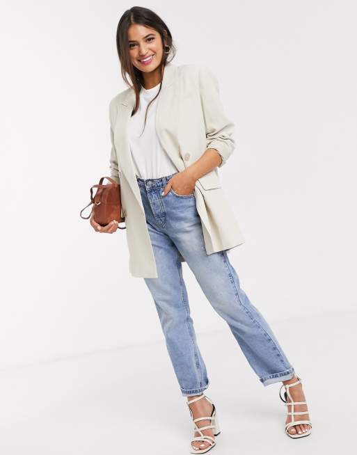 Pull&Bear double breasted blazer in ecru | ASOS