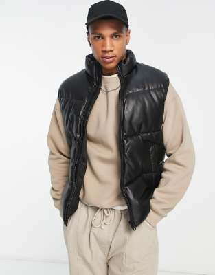 Pull&Bear - Doudoune en imitation cuir - Noir | ASOS