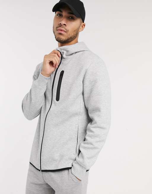 Pull&Bear - Felpa con cappuccio e zip grigia con profili a contrasto | ASOS