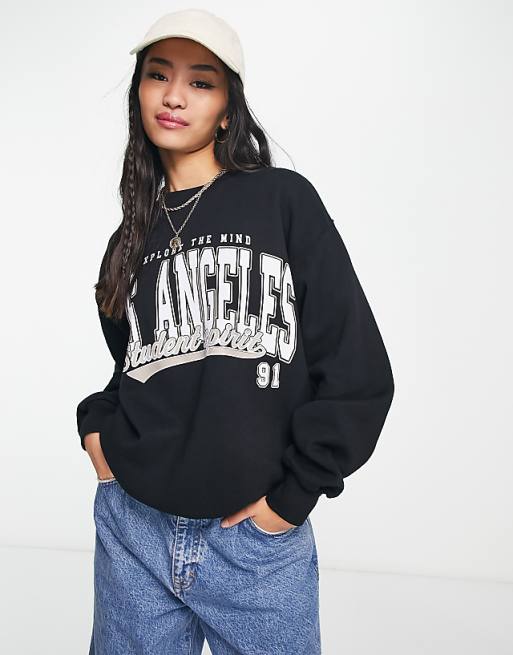 Pull&Bear - Felpa girocollo oversize nera con scritta Pull&Bear - Felpa girocollo oversize nera con scritta