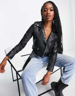 Pull&Bear - Giacca biker in pelle sintetica nera | ASOS