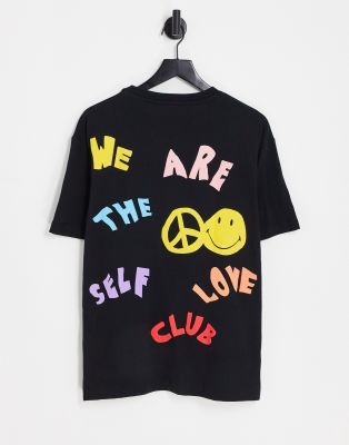 Pull&Bear - Happy Self Love Club - T-shirt - Noir | ASOS