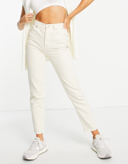 Pull&Bear high-waisted basic mom jean in ecru | ASOS