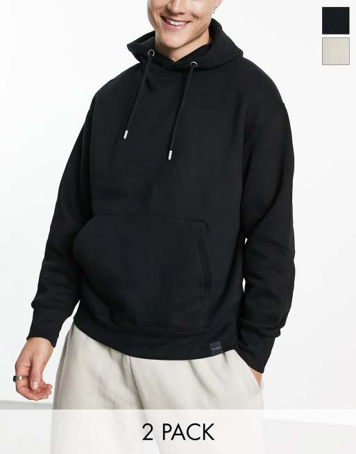 Pull&Bear - Lot de 2 sweats à capuche - Noir/beige | ASOS