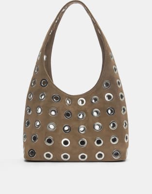 Pull&Bear Mini shoulder bag with eyelets in brown | ASOS
