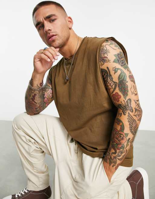Pull&Bear oversized singlet in brown | ASOS