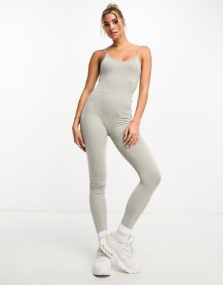 Pull&Bear strappy seamless unitard in stone | ASOS