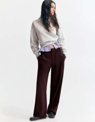Pull&Bear Tailored darted pants in burgundy | ASOS