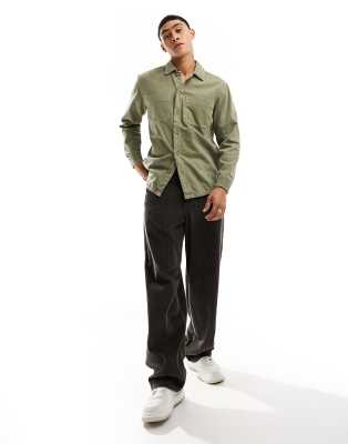 Pull&Bear twill textured shirt in light green | ASOS