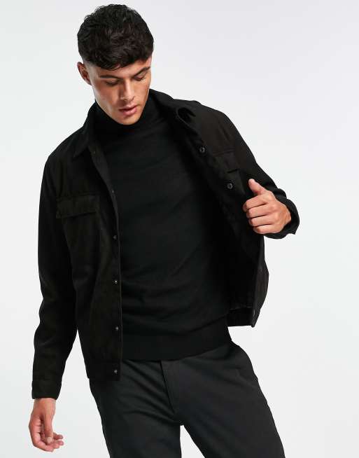Pullandbear Veste Camionneur En Imitation Daim Noir Asos