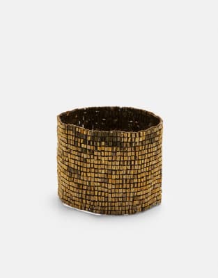 Pull&Bear wide beaded arm cuff in brown | ASOS