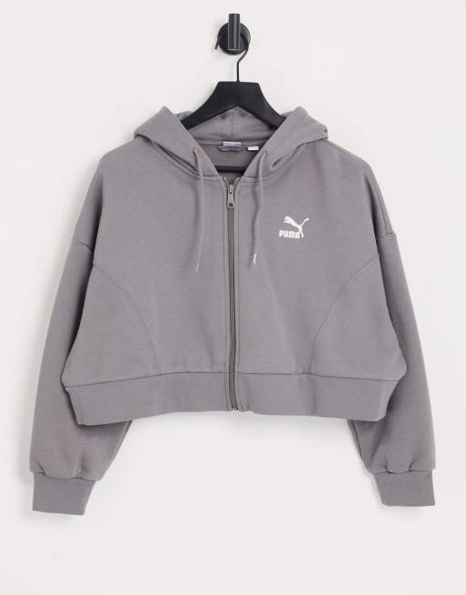 Puma boxy cropped zip through hoodie in storm grey - exclusive to ASOS | ASOS