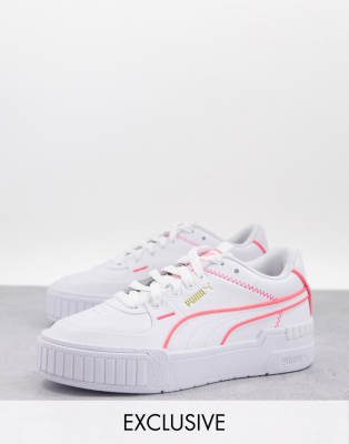 Puma Cali Sport trainers in white with neon pink piping - exclusive to ...