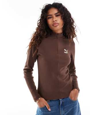 Puma Classics ribbed half-zip in brown | ASOS