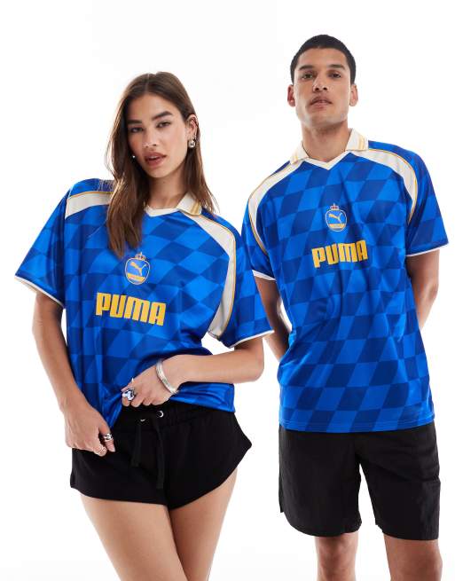 Puma Diamond Print Football jersey in blue and yellow - exclusive to ...