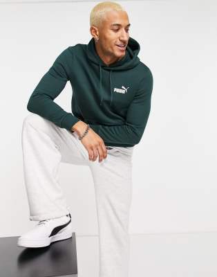 Puma Essentials small logo hoodie in dark green | ASOS