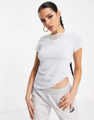 Puma essentials small logo t-shirt in icey blue | ASOS