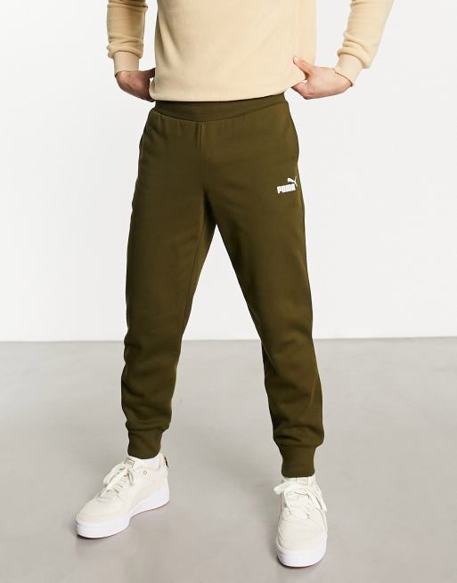 Puma essentials small logo trackies in khaki | ASOS