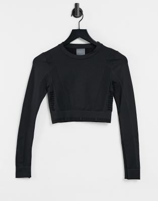 Puma Evoknit Seamless Ls Crop Top in puma black | ASOS