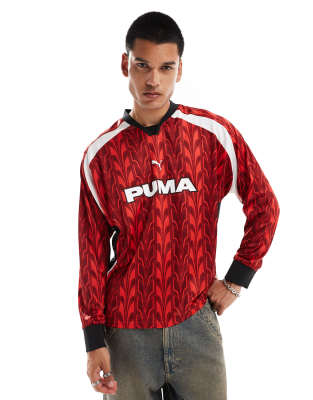 Puma long sleeve football jersey in red | ASOS