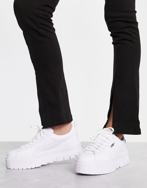 Puma Mayze chunky sneakers in triple white | ASOS