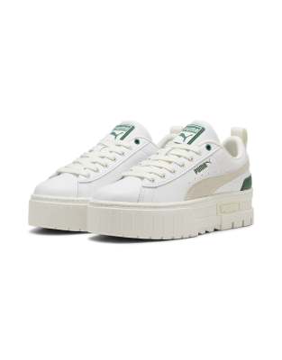Puma Mayze sneakers in white with green detail | ASOS