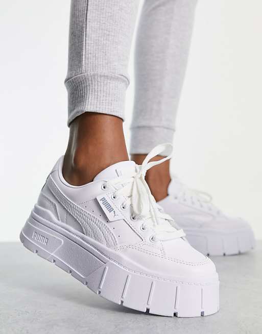 Puma Mayze Stack trainers in triple white | ASOS Puma Mayze Stack trainers in triple white | ASOS
