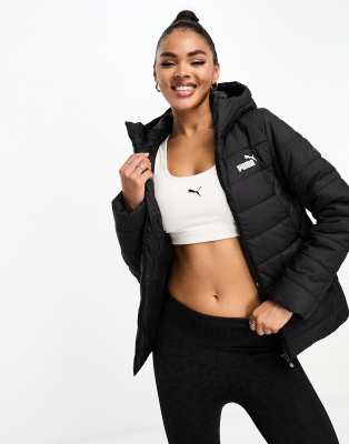 Puma padded jacket with hood in black | ASOS