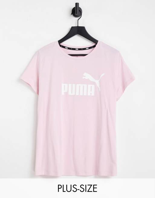 Puma Plus Essentials T Shirt Met Groot Logo In Roze Asos