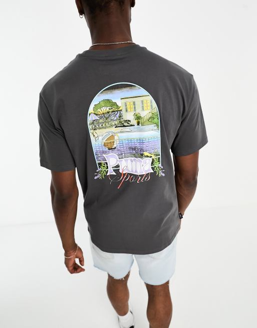 Puma poolside back print t-shirt in black | ASOS