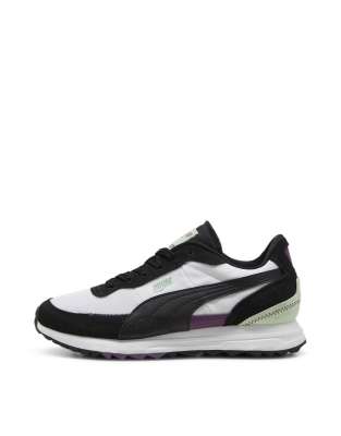 Puma Road rider suede trainers in white & black | ASOS