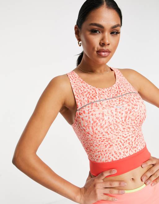 Puma Running high shine crop tank in micro coral print - ORANGE ...