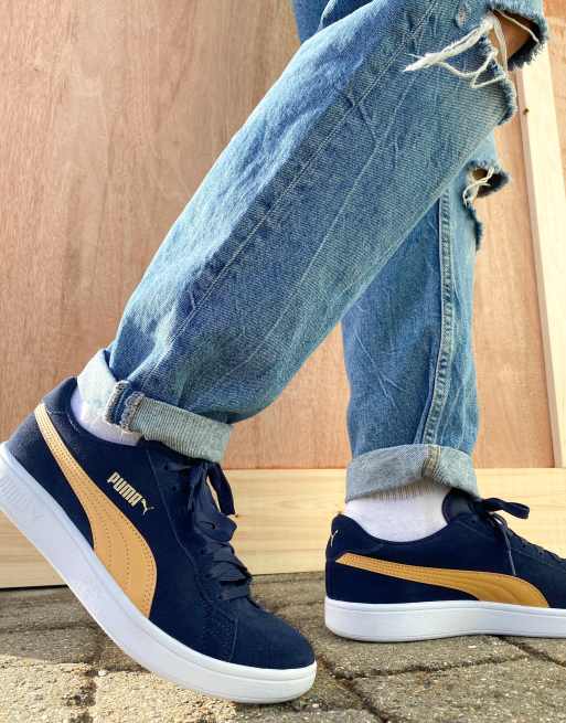 PUMA Smash V2 Trainers In Blue And Yellow | atelier-yuwa.ciao.jp