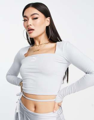 Puma - Top à manches longues avec lien à nouer dans le dos - Gris pastel | ASOS