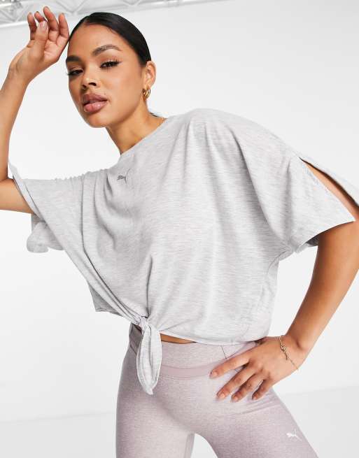 Puma Training - Desert - T-shirt crop top avec liens à nouer - Gris | ASOS