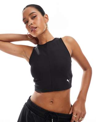 Puma Wardrobe ess ribbed crop top in puma black | ASOS