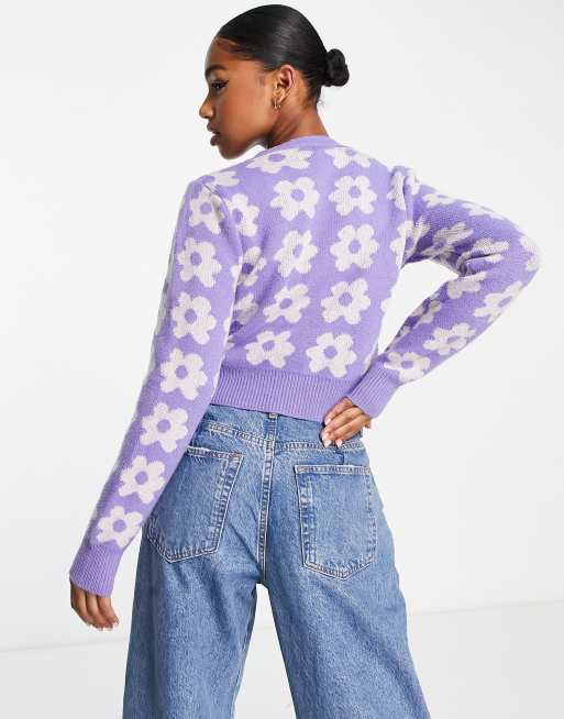 QED London cardigan in purple floral print | ASOS