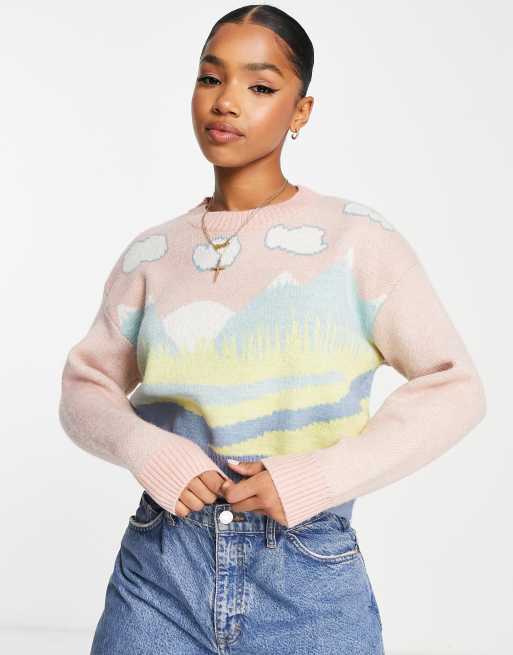 QED London cropped jumper in landscape print | ASOS