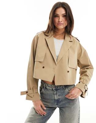 QED London Tall cropped trench coat in beige | ASOS