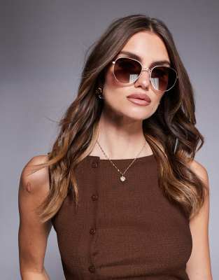 Quay - Big Time - Occhiali da sole rotondi dorati in metallo con lenti ...