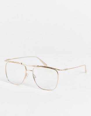 Quay Bodega Babe blue light aviator glasses in gold | ASOS