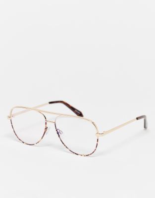 Quay High Key Mini blue light aviator glasses in gold | ASOS