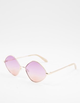 Quay It's A Look diamond sunglasses with ombre lilac lens in gold | ASOS