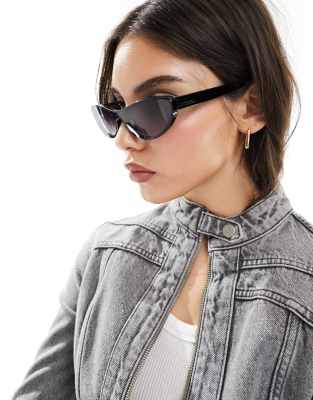 Quay x Guizio Slate slim cateye sunglasses in black | ASOS