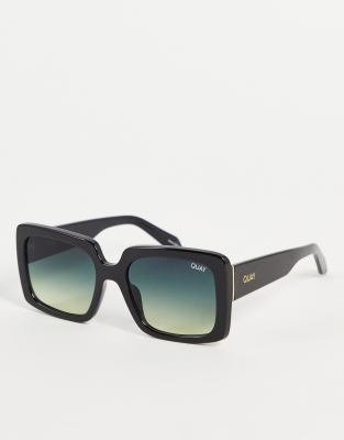 Quay Total Vibe Square Sunglasses In Black Green In Tortoisebrown Polarized Modesens