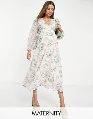 Queen Bee maternity wrap dress with nursing panels in pastel pink | ASOS