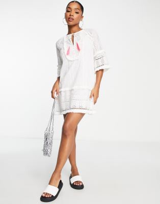 Raga Arshi embroidered mini beach dress in white | ASOS