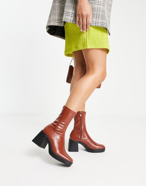 Raid Rubina mid heel platform boots in tan | ASOS