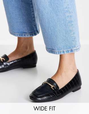RAID Wide Fit - Athen - Platte loafers in zwart | ASOS